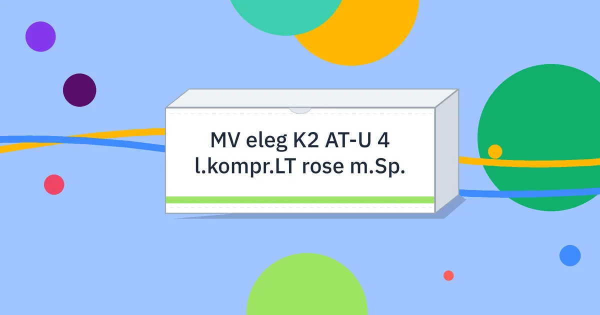 Symbolbild: Packung mit der Aufschrift MV eleg K2 AT-U 4 l.kompr.LT rose m.Sp. (PZN 15290216) – Verfügbarkeit und Bezug in Apotheken in Frankfurt am Main