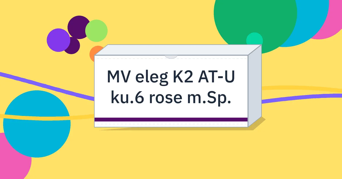 Symbolbild: Packung mit der Aufschrift MV eleg K2 AT-U ku.6 rose m.Sp. (PZN 15292244) – Verfügbarkeit und Bezug in Apotheken in Frankfurt am Main