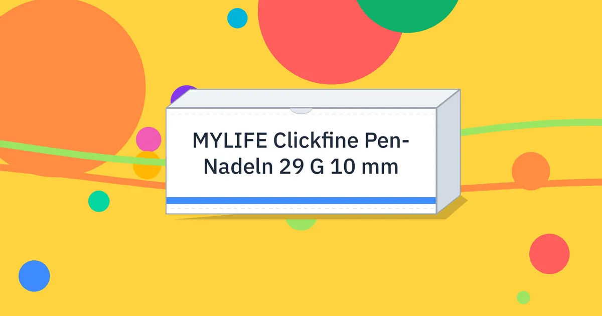 Symbolbild: Packung mit der Aufschrift MYLIFE Clickfine Pen-Nadeln 29 G 10 mm (PZN 17883765) – Verfügbarkeit und Bezug in Apotheken in Frankfurt am Main