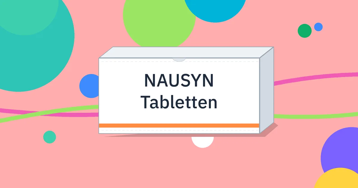 Symbolbild: Packung mit der Aufschrift NAUSYN Tabletten (PZN 00436424) – Verfügbarkeit und Bezug in Apotheken in Frankfurt am Main