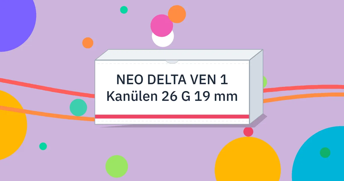 Symbolbild: Packung mit der Aufschrift NEO DELTA VEN 1 Kanülen 26 G 19 mm (PZN 07757976) – Verfügbarkeit und Bezug in Apotheken in Frankfurt am Main