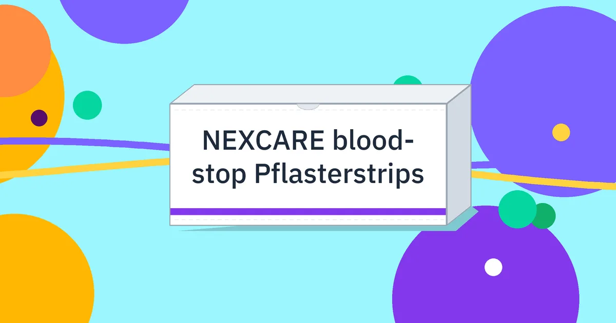 Symbolbild: Packung mit der Aufschrift NEXCARE blood-stop Pflasterstrips (PZN 13898824) – Verfügbarkeit und Bezug in Apotheken in Frankfurt am Main