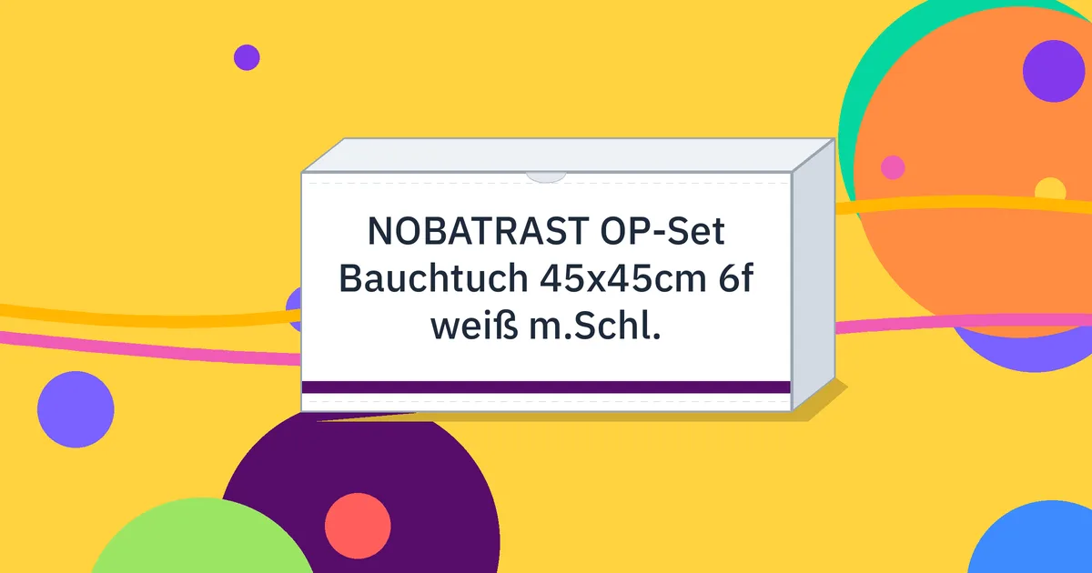 Symbolbild: Packung mit der Aufschrift NOBATRAST OP-Set Bauchtuch 45x45cm 6f weiß m.Schl. (PZN 18117346) – Verfügbarkeit und Bezug in Apotheken in Frankfurt am Main
