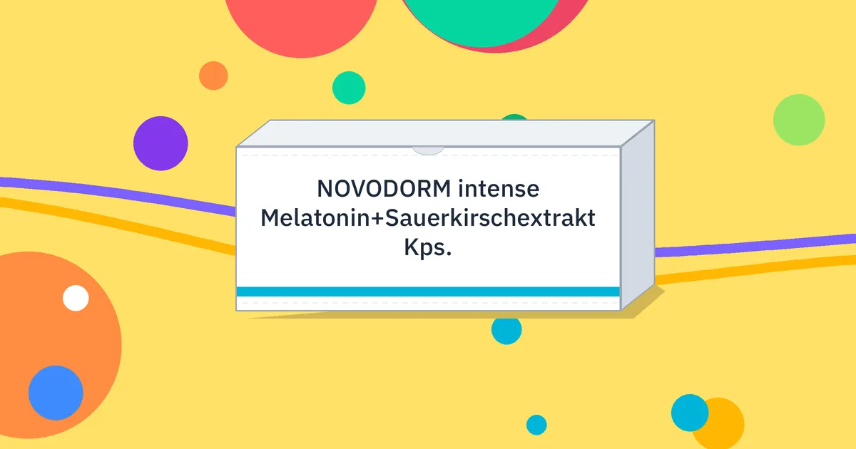 Symbolbild: Packung mit der Aufschrift NOVODORM intense Melatonin+Sauerkirschextrakt Kps. (PZN 19732935) – Verfügbarkeit und Bezug in Apotheken in Frankfurt am Main