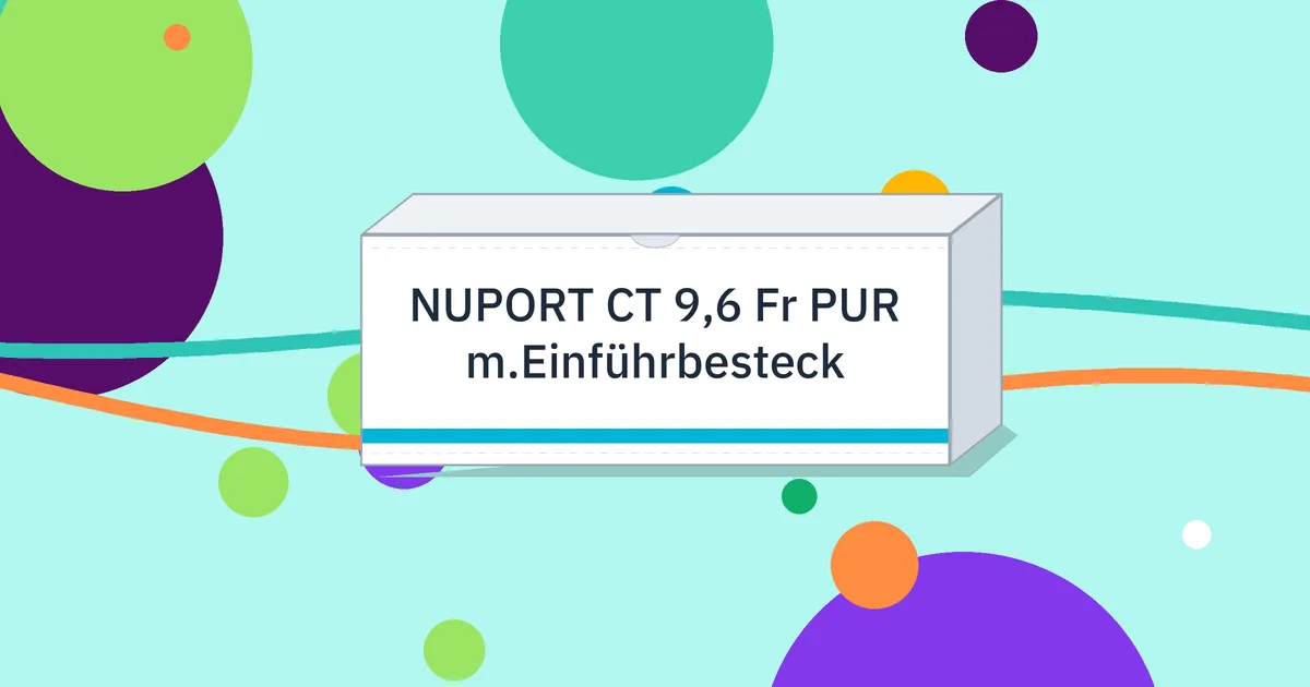 Symbolbild: Packung mit der Aufschrift NUPORT CT 9,6 Fr PUR m.Einführbesteck (PZN 07653952) – Verfügbarkeit und Bezug in Apotheken in Frankfurt am Main