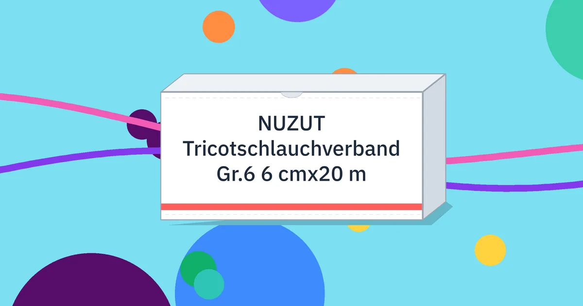 Symbolbild: Packung mit der Aufschrift NUZUT Tricotschlauchverband Gr.6 6 cmx20 m (PZN 09296137) – Verfügbarkeit und Bezug in Apotheken in Frankfurt am Main