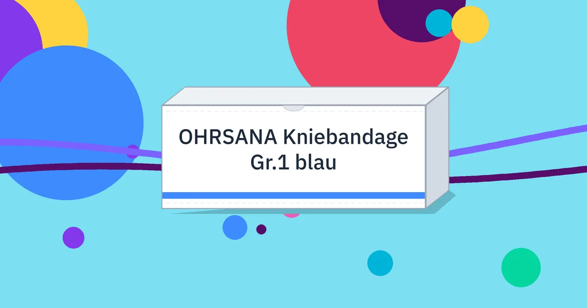 Symbolbild: Packung mit der Aufschrift OHRSANA Kniebandage Gr.1 blau (PZN 03797217) – Verfügbarkeit und Bezug in Apotheken in Frankfurt am Main