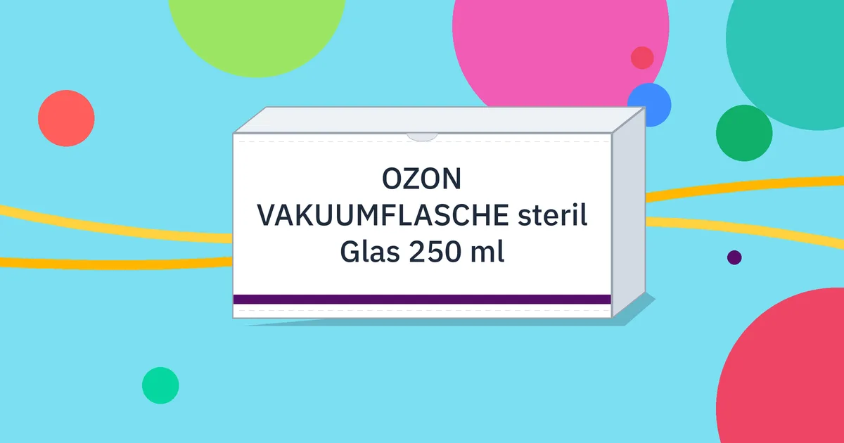 Symbolbild: Packung mit der Aufschrift OZON VAKUUMFLASCHE steril Glas 250 ml (PZN 09251519) – Verfügbarkeit und Bezug in Apotheken in Frankfurt am Main