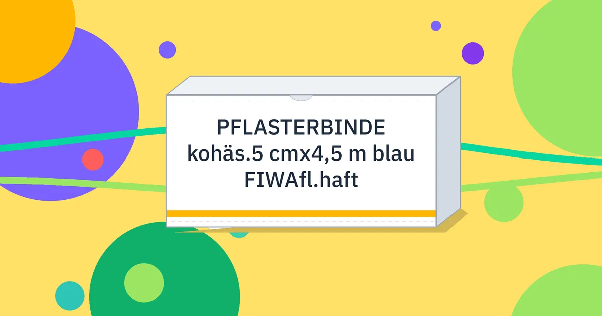 Symbolbild: Packung mit der Aufschrift PFLASTERBINDE kohäs.5 cmx4,5 m blau FIWAfl.haft (PZN 12535893) – Verfügbarkeit und Bezug in Apotheken in Frankfurt am Main