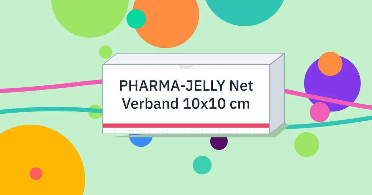 Symbolbild: Packung mit der Aufschrift PHARMA-JELLY Net Verband 10x10 cm (PZN 12897550) – Verfügbarkeit und Bezug in Apotheken in Frankfurt am Main