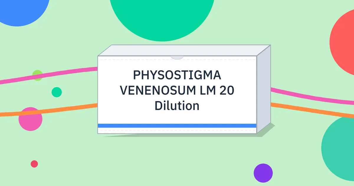 Symbolbild: Packung mit der Aufschrift PHYSOSTIGMA VENENOSUM LM 20 Dilution (PZN 13035448) – Verfügbarkeit und Bezug in Apotheken in Frankfurt am Main