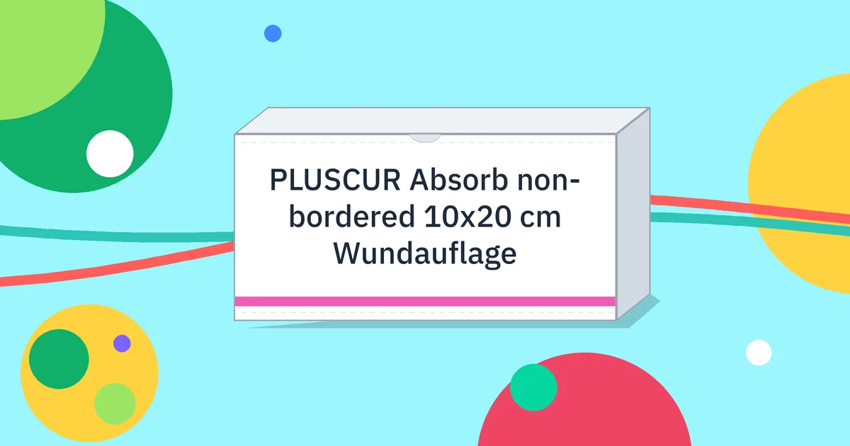 Symbolbild: Packung mit der Aufschrift PLUSCUR Absorb non-bordered 10x20 cm Wundauflage (PZN 19065249) – Verfügbarkeit und Bezug in Apotheken in Frankfurt am Main