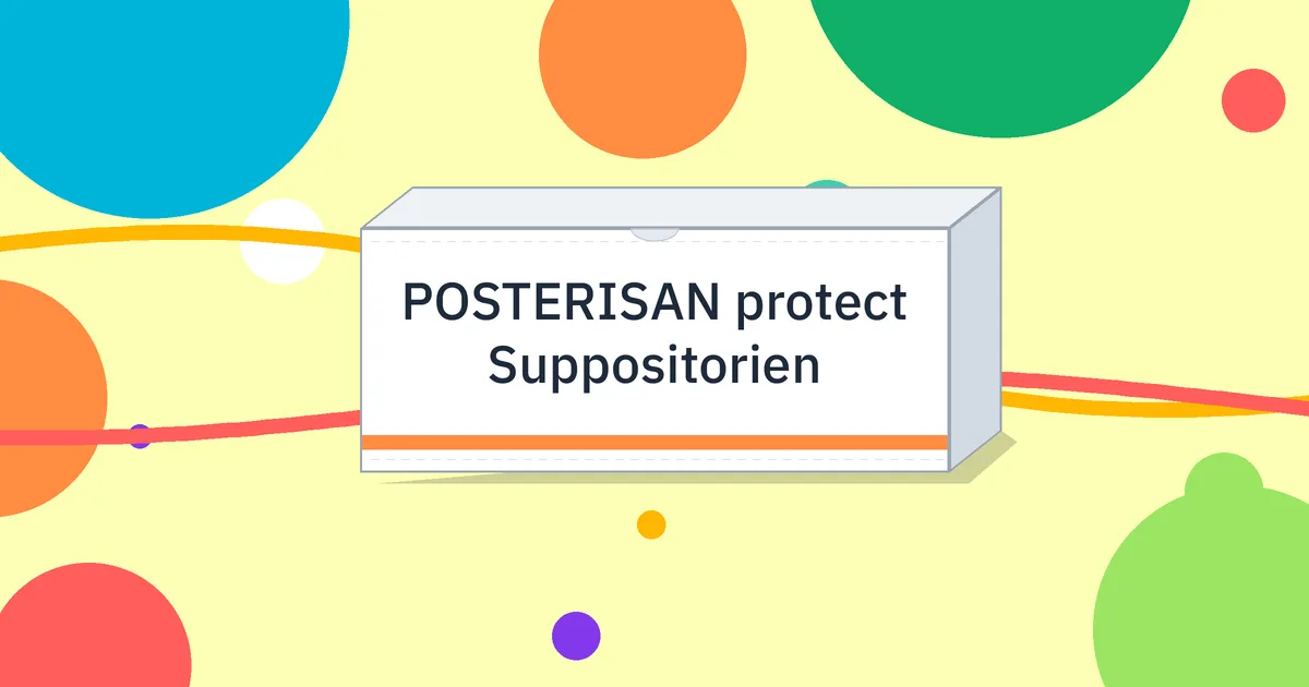 Symbolbild: Packung mit der Aufschrift POSTERISAN protect Suppositorien (PZN 06494049) – Verfügbarkeit und Bezug in Apotheken in Frankfurt am Main