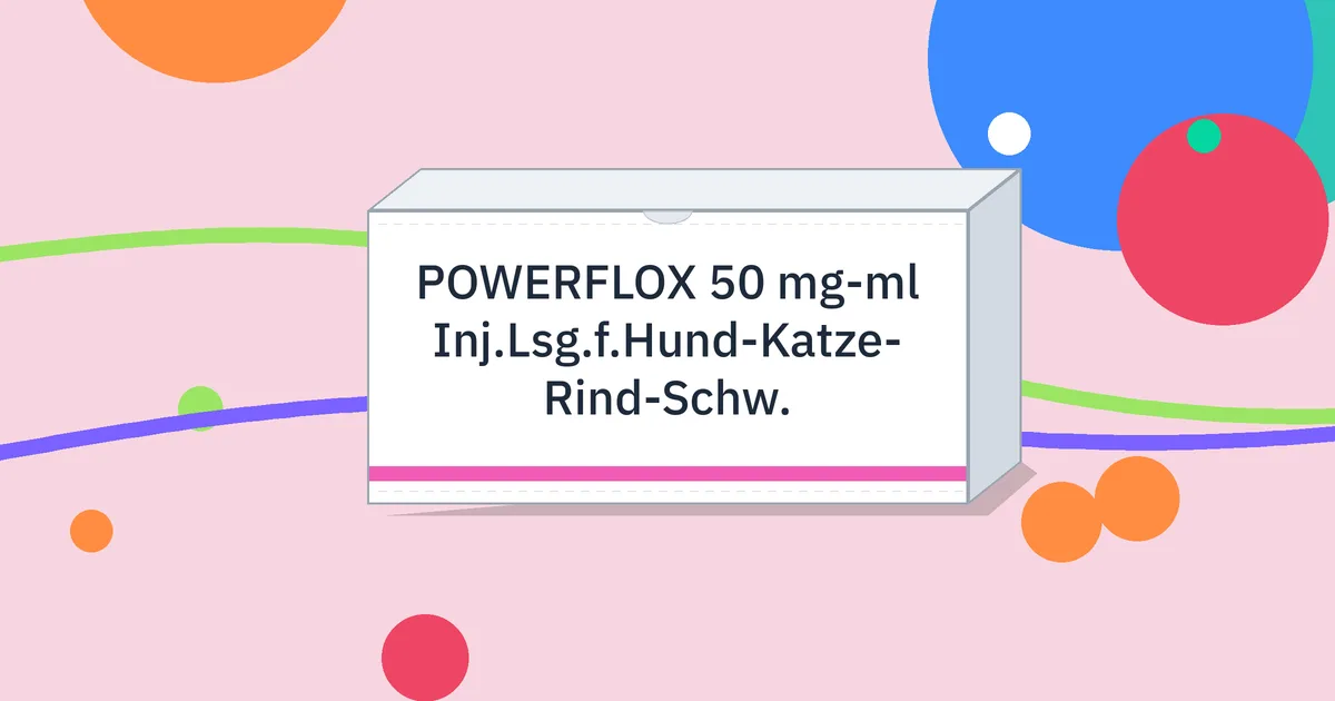 Symbolbild: Packung mit der Aufschrift POWERFLOX 50 mg-ml Inj.Lsg.f.Hund-Katze-Rind-Schw. (PZN 05385915) – Verfügbarkeit und Bezug in Apotheken in Frankfurt am Main