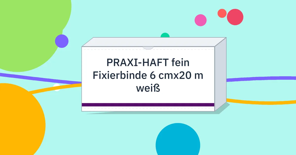 Symbolbild: Packung mit der Aufschrift PRAXI-HAFT fein Fixierbinde 6 cmx20 m weiß (PZN 12825970) – Verfügbarkeit und Bezug in Apotheken in Frankfurt am Main