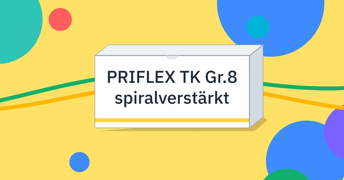 Symbolbild: Packung mit der Aufschrift PRIFLEX TK Gr.8 spiralverstärkt (PZN 10287451) – Verfügbarkeit und Bezug in Apotheken in Frankfurt am Main