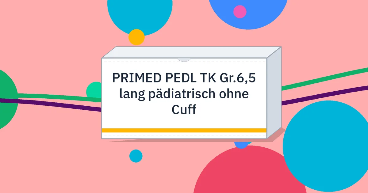 Symbolbild: Packung mit der Aufschrift PRIMED PEDL TK Gr.6,5 lang pädiatrisch ohne Cuff (PZN 14365107) – Verfügbarkeit und Bezug in Apotheken in Frankfurt am Main