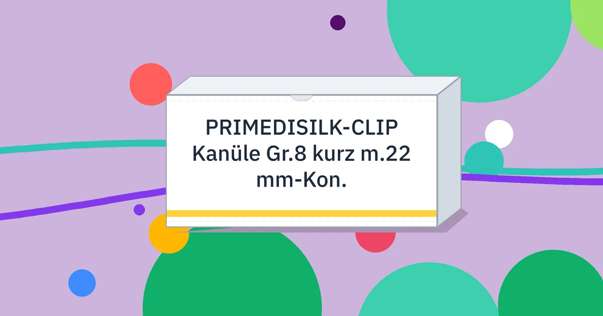 Symbolbild: Packung mit der Aufschrift PRIMEDISILK-CLIP Kanüle Gr.8 kurz m.22 mm-Kon. (PZN 10780803) – Verfügbarkeit und Bezug in Apotheken in Frankfurt am Main