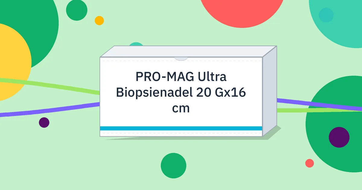 Symbolbild: Packung mit der Aufschrift PRO-MAG Ultra Biopsienadel 20 Gx16 cm (PZN 06769144) – Verfügbarkeit und Bezug in Apotheken in Frankfurt am Main