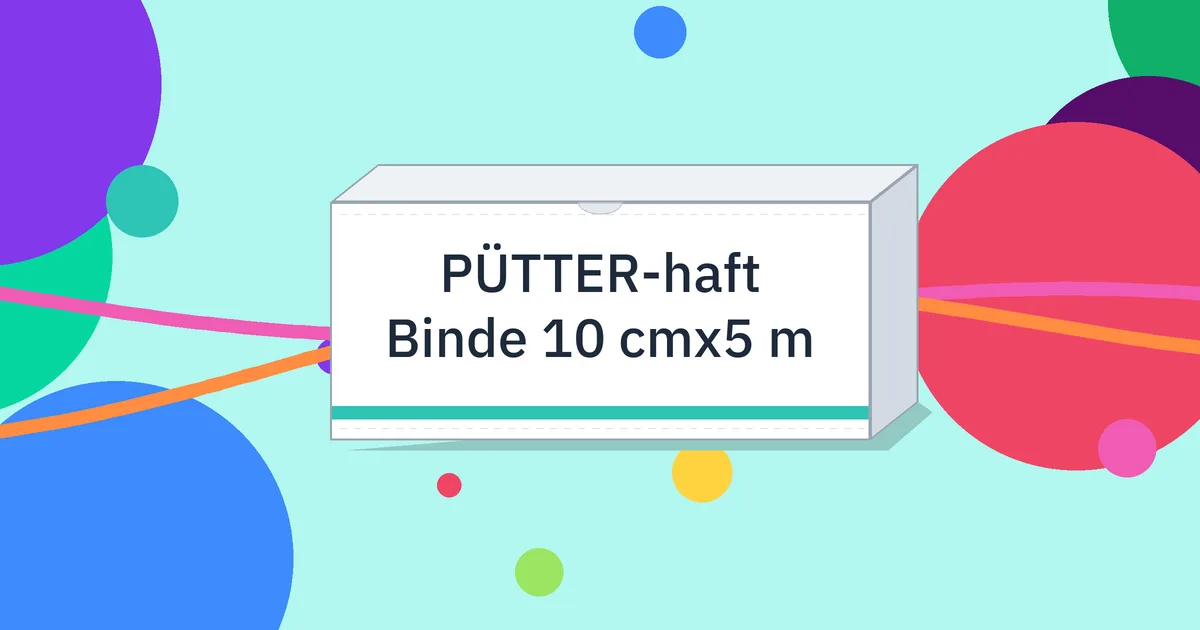 Symbolbild: Packung mit der Aufschrift PÜTTER-haft Binde 10 cmx5 m (PZN 18716673) – Verfügbarkeit und Bezug in Apotheken in Frankfurt am Main