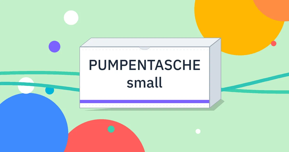 Symbolbild: Packung mit der Aufschrift PUMPENTASCHE small (PZN 10934465) – Verfügbarkeit und Bezug in Apotheken in Frankfurt am Main