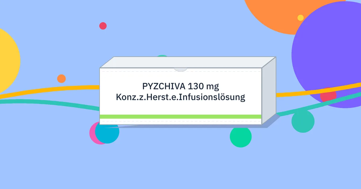 Symbolbild: Packung mit der Aufschrift PYZCHIVA 130 mg Konz.z.Herst.e.Infusionslösung (PZN 19542821) – Verfügbarkeit und Bezug in Apotheken in Frankfurt am Main