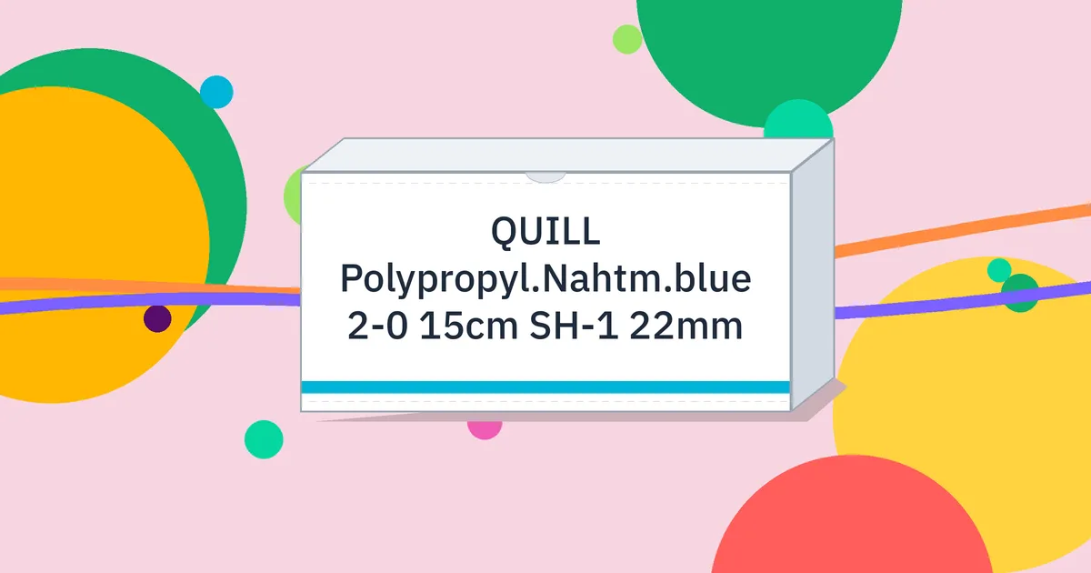 Symbolbild: Packung mit der Aufschrift QUILL Polypropyl.Nahtm.blue 2-0 15cm SH-1 22mm (PZN 17990946) – Verfügbarkeit und Bezug in Apotheken in Frankfurt am Main