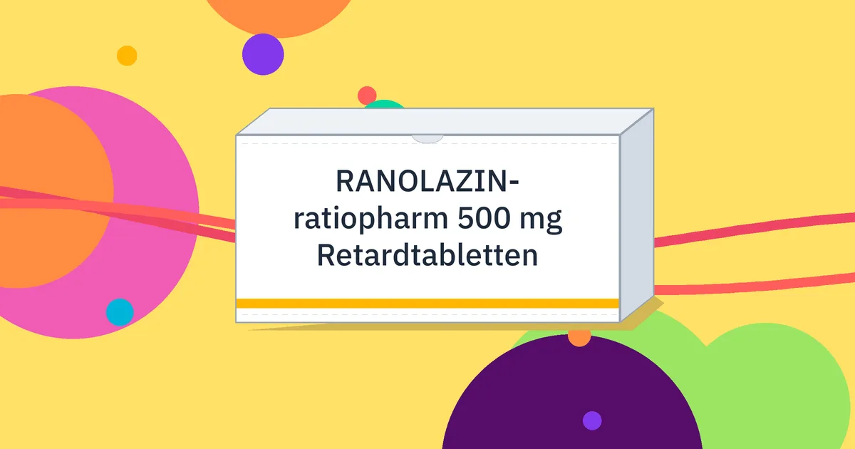 Symbolbild: Packung mit der Aufschrift RANOLAZIN-ratiopharm 500 mg Retardtabletten (PZN 20389879) – Verfügbarkeit und Bezug in Apotheken in Frankfurt am Main