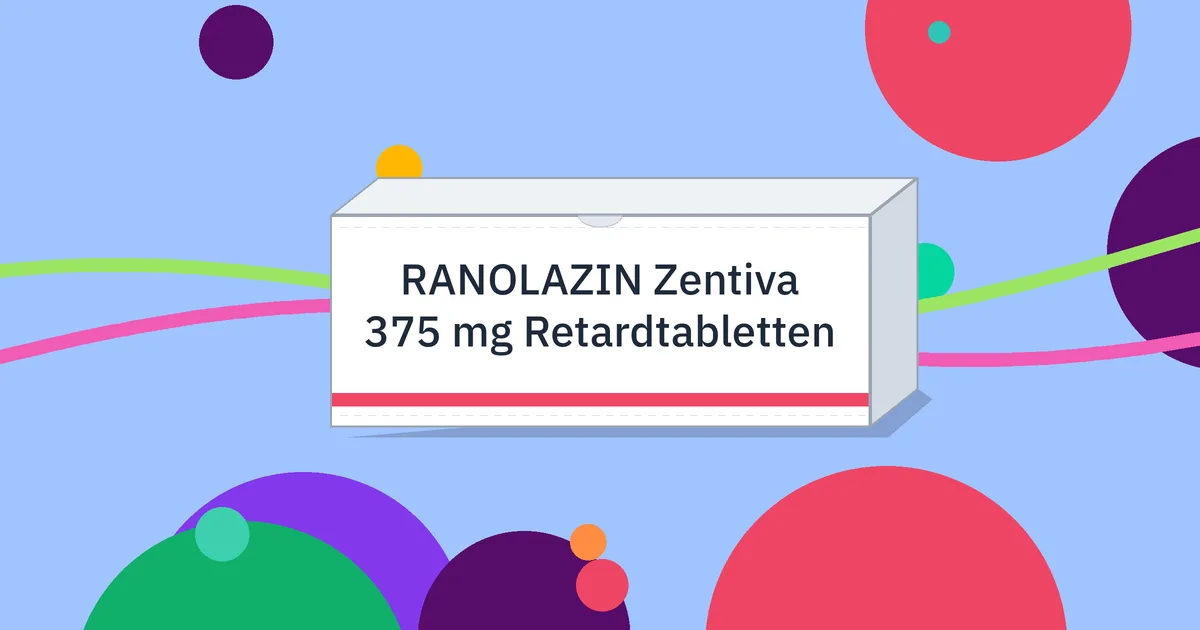 Symbolbild: Packung mit der Aufschrift RANOLAZIN Zentiva 375 mg Retardtabletten (PZN 18207641) – Verfügbarkeit und Bezug in Apotheken in Frankfurt am Main