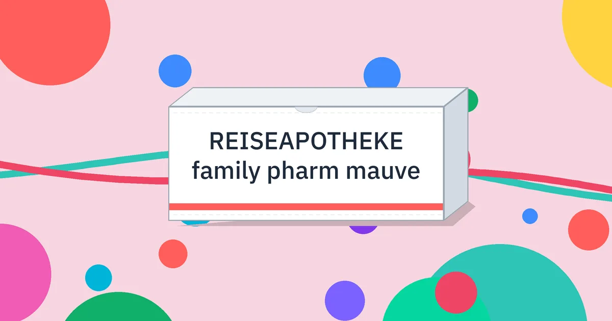 Symbolbild: Packung mit der Aufschrift REISEAPOTHEKE family pharm mauve (PZN 05528711) – Verfügbarkeit und Bezug in Apotheken in Frankfurt am Main