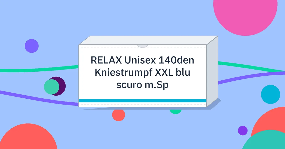 Symbolbild: Packung mit der Aufschrift RELAX Unisex 140den Kniestrumpf XXL blu scuro m.Sp (PZN 16189726) – Verfügbarkeit und Bezug in Apotheken in Frankfurt am Main