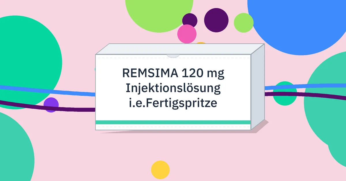 Symbolbild: Packung mit der Aufschrift REMSIMA 120 mg Injektionslösung i.e.Fertigspritze (PZN 17891256) – Verfügbarkeit und Bezug in Apotheken in Frankfurt am Main