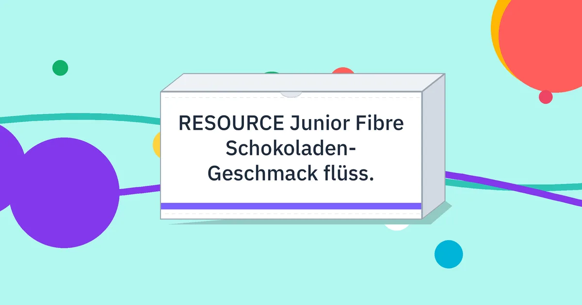 Symbolbild: Packung mit der Aufschrift RESOURCE Junior Fibre Schokoladen-Geschmack flüss. (PZN 13912228) – Verfügbarkeit und Bezug in Apotheken in Frankfurt am Main