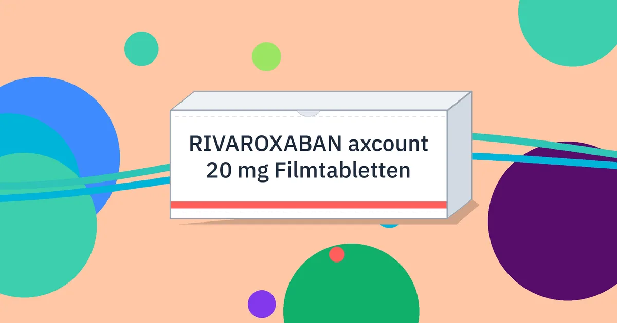 Symbolbild: Packung mit der Aufschrift RIVAROXABAN axcount 20 mg Filmtabletten (PZN 20081549) – Verfügbarkeit und Bezug in Apotheken in Frankfurt am Main
