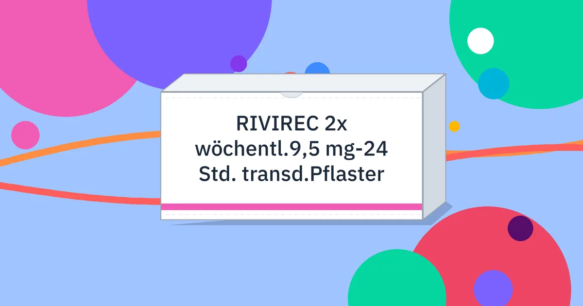Symbolbild: Packung mit der Aufschrift RIVIREC 2x wöchentl.9,5 mg-24 Std. transd.Pflaster (PZN 17943711) – Verfügbarkeit und Bezug in Apotheken in Frankfurt am Main