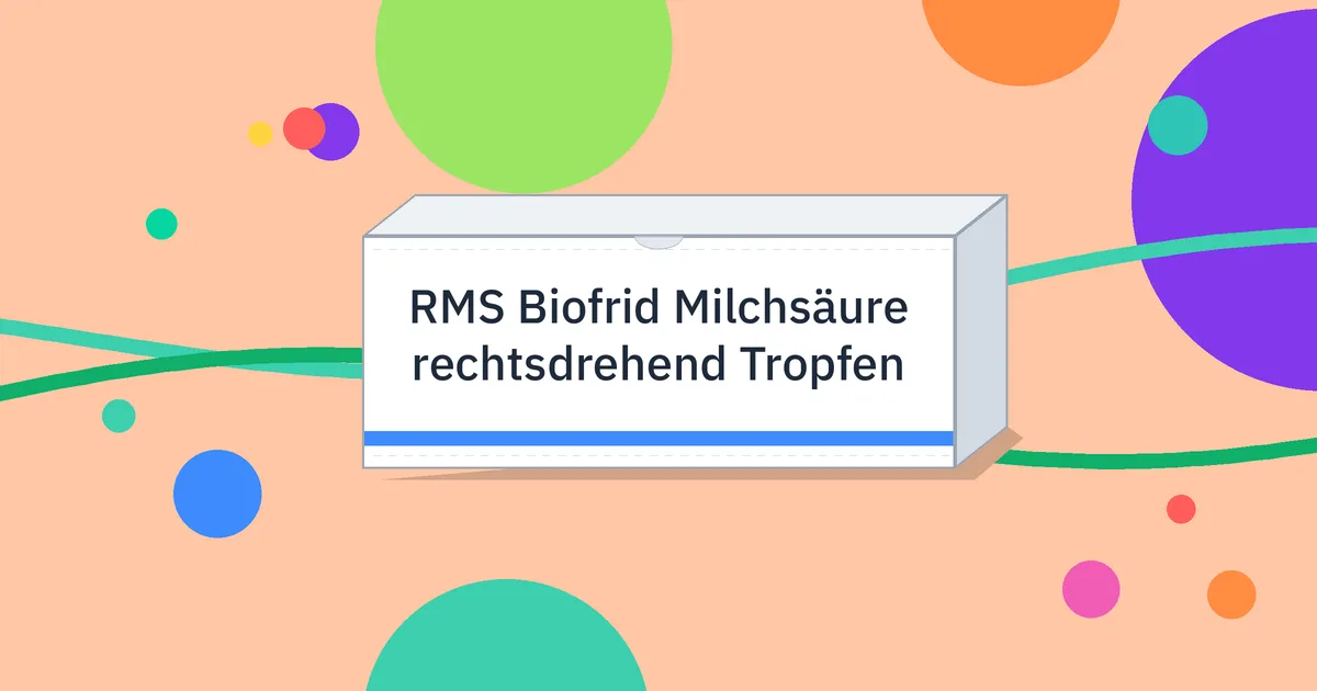 Symbolbild: Packung mit der Aufschrift RMS Biofrid Milchsäure rechtsdrehend Tropfen (PZN 10132470) – Verfügbarkeit und Bezug in Apotheken in Frankfurt am Main