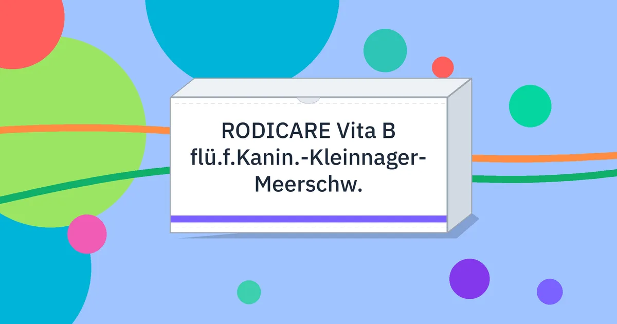 Symbolbild: Packung mit der Aufschrift RODICARE Vita B flü.f.Kanin.-Kleinnager-Meerschw. (PZN 11714487) – Verfügbarkeit und Bezug in Apotheken in Frankfurt am Main
