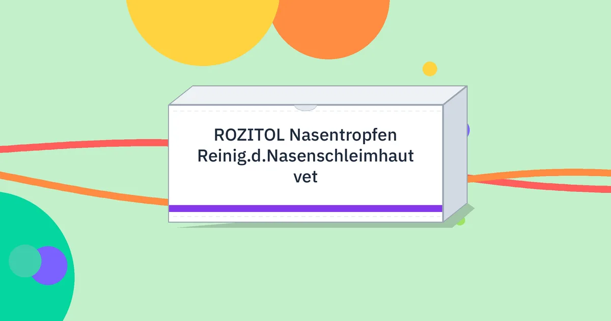 Symbolbild: Packung mit der Aufschrift ROZITOL Nasentropfen Reinig.d.Nasenschleimhaut vet (PZN 14448856) – Verfügbarkeit und Bezug in Apotheken in Frankfurt am Main