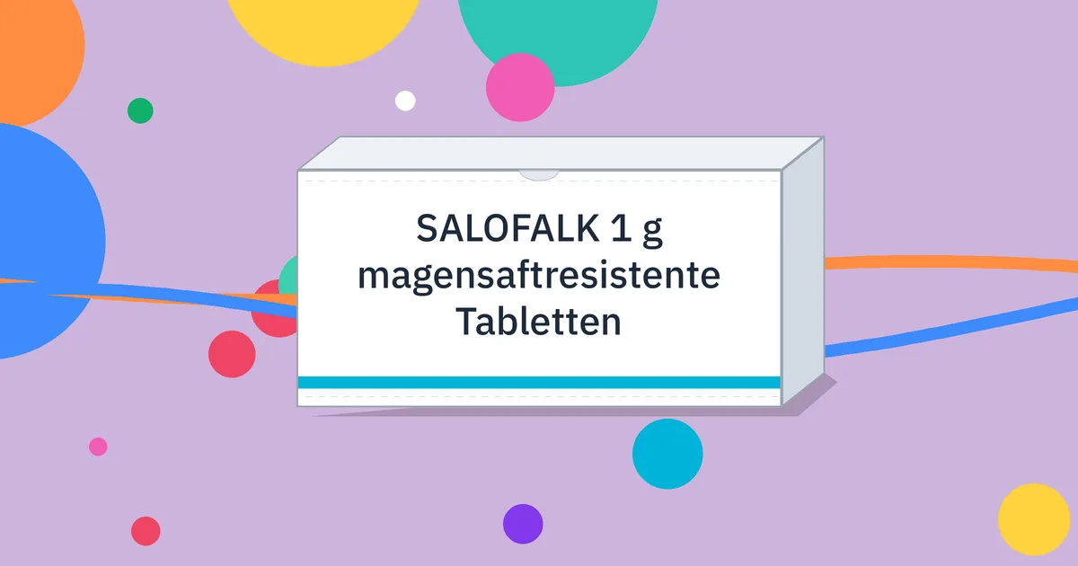 Symbolbild: Packung mit der Aufschrift SALOFALK 1 g magensaftresistente Tabletten (PZN 13420347) – Verfügbarkeit und Bezug in Apotheken in Frankfurt am Main