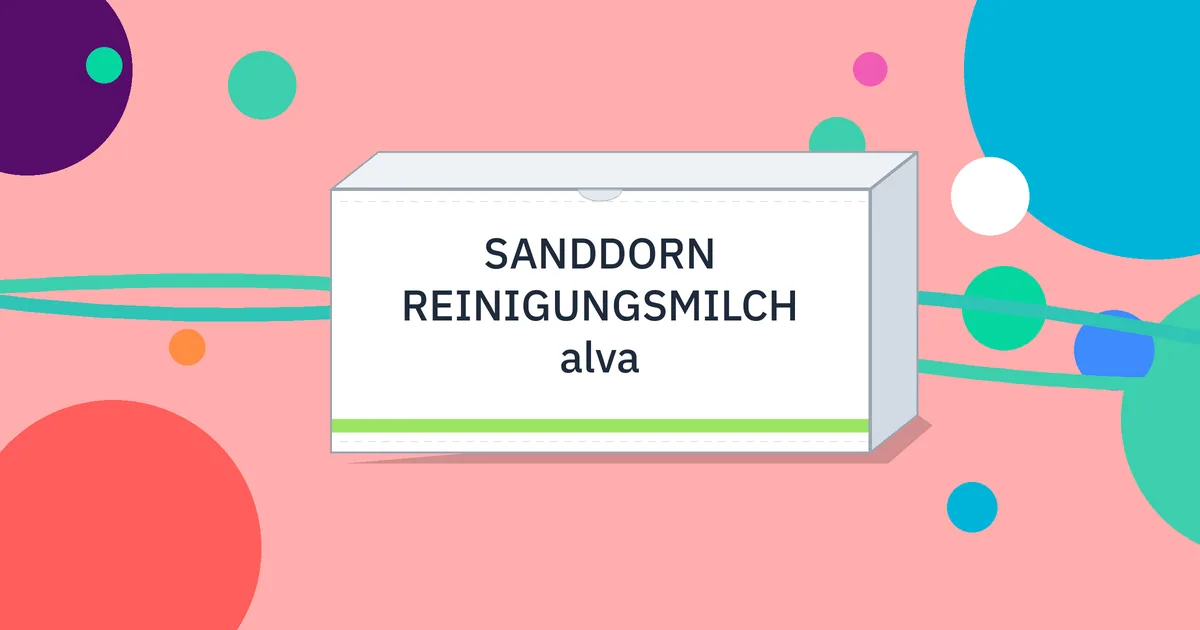 Symbolbild: Packung mit der Aufschrift SANDDORN REINIGUNGSMILCH alva (PZN 11258078) – Verfügbarkeit und Bezug in Apotheken in Frankfurt am Main