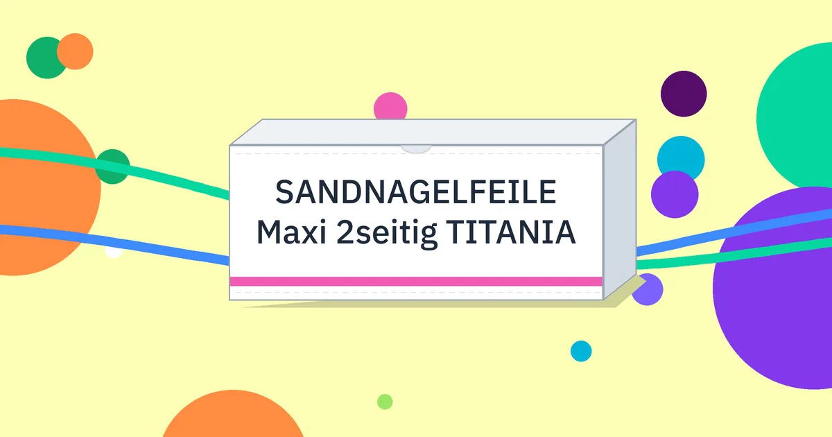 Symbolbild: Packung mit der Aufschrift SANDNAGELFEILE Maxi 2seitig TITANIA (PZN 11611988) – Verfügbarkeit und Bezug in Apotheken in Frankfurt am Main