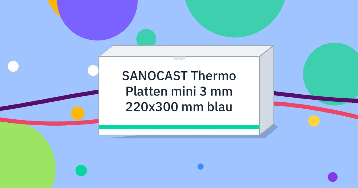 Symbolbild: Packung mit der Aufschrift SANOCAST Thermo Platten mini 3 mm 220x300 mm blau (PZN 15259614) – Verfügbarkeit und Bezug in Apotheken in Frankfurt am Main