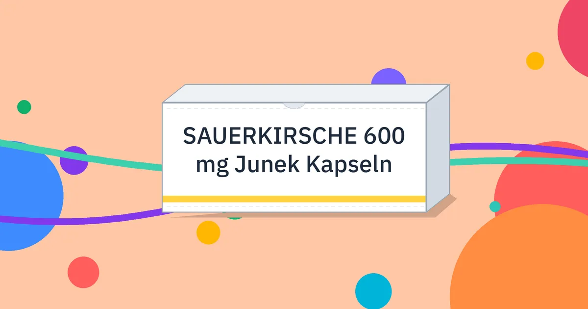 Symbolbild: Packung mit der Aufschrift SAUERKIRSCHE 600 mg Junek Kapseln (PZN 20856720) – Verfügbarkeit und Bezug in Apotheken in Frankfurt am Main