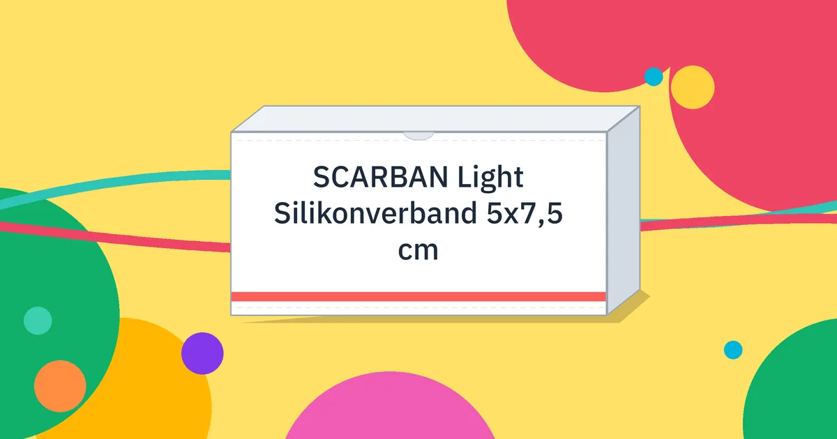 Symbolbild: Packung mit der Aufschrift SCARBAN Light Silikonverband 5x7,5 cm (PZN 04740283) – Verfügbarkeit und Bezug in Apotheken in Frankfurt am Main