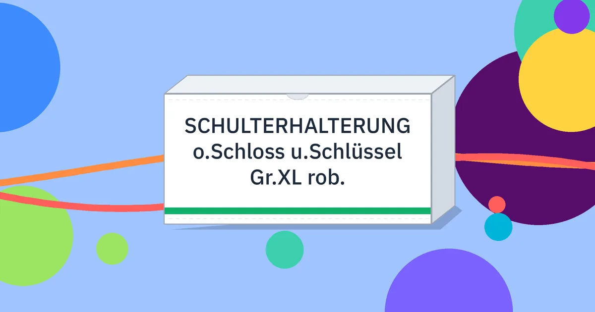 Symbolbild: Packung mit der Aufschrift SCHULTERHALTERUNG o.Schloss u.Schlüssel Gr.XL rob. (PZN 16014501) – Verfügbarkeit und Bezug in Apotheken in Frankfurt am Main