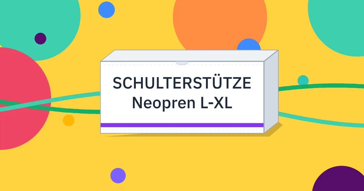Symbolbild: Packung mit der Aufschrift SCHULTERSTÜTZE Neopren L-XL (PZN 19069224) – Verfügbarkeit und Bezug in Apotheken in Frankfurt am Main
