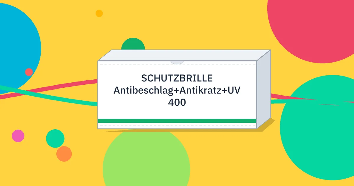 Symbolbild: Packung mit der Aufschrift SCHUTZBRILLE Antibeschlag+Antikratz+UV 400 (PZN 16369121) – Verfügbarkeit und Bezug in Apotheken in Frankfurt am Main