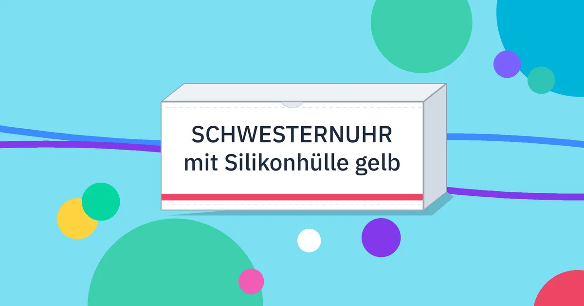 Symbolbild: Packung mit der Aufschrift SCHWESTERNUHR mit Silikonhülle gelb (PZN 12482323) – Verfügbarkeit und Bezug in Apotheken in Frankfurt am Main