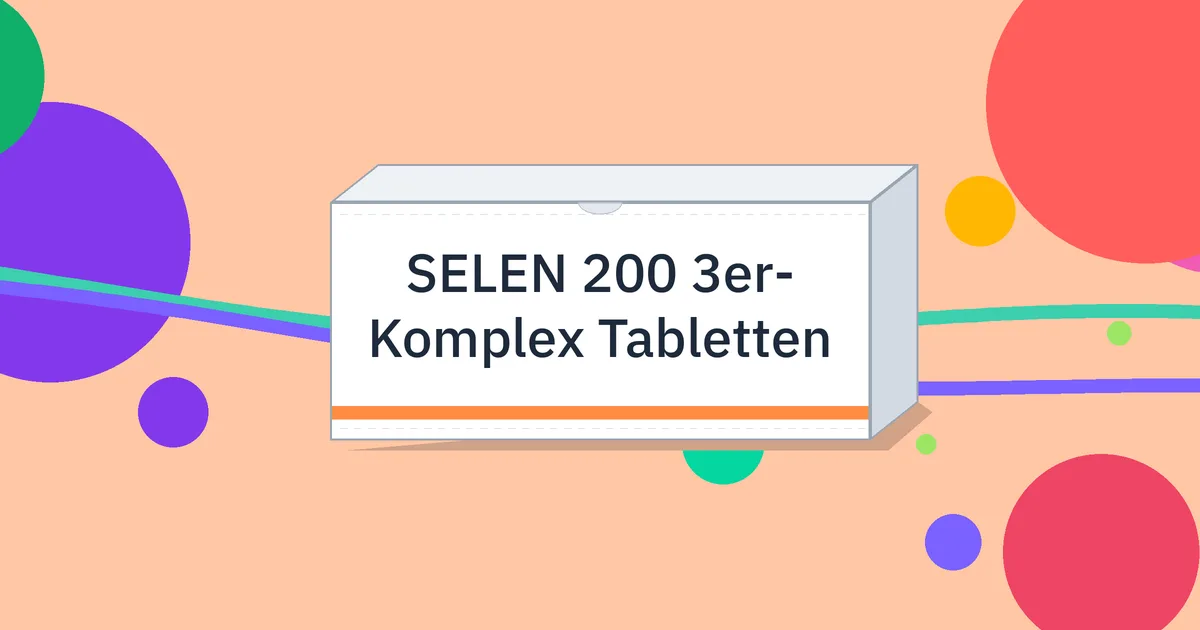 Symbolbild: Packung mit der Aufschrift SELEN 200 3er-Komplex Tabletten (PZN 20038393) – Verfügbarkeit und Bezug in Apotheken in Frankfurt am Main