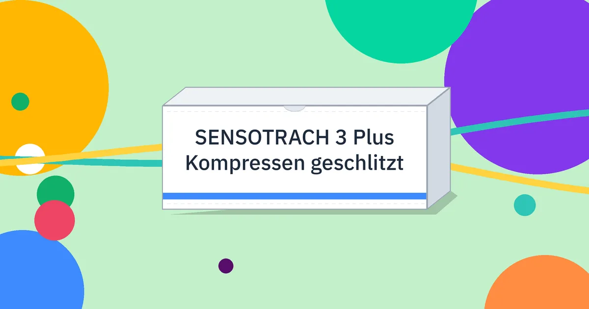 Symbolbild: Packung mit der Aufschrift SENSOTRACH 3 Plus Kompressen geschlitzt (PZN 01824097) – Verfügbarkeit und Bezug in Apotheken in Frankfurt am Main
